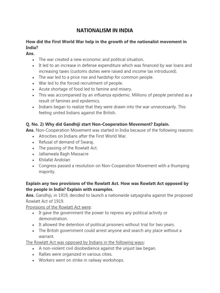Nationalism in India Notes | PDF | Mahatma Gandhi | Indian Nationalism