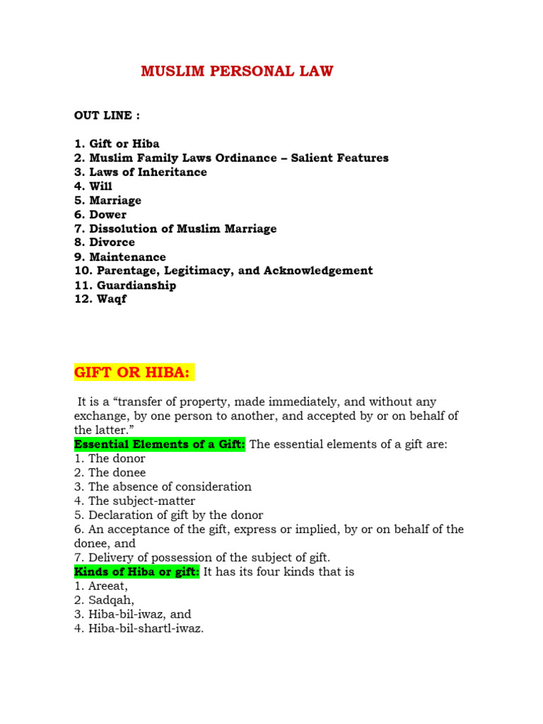 Muslim Personal Law | PDF | Will And Testament | Marriage