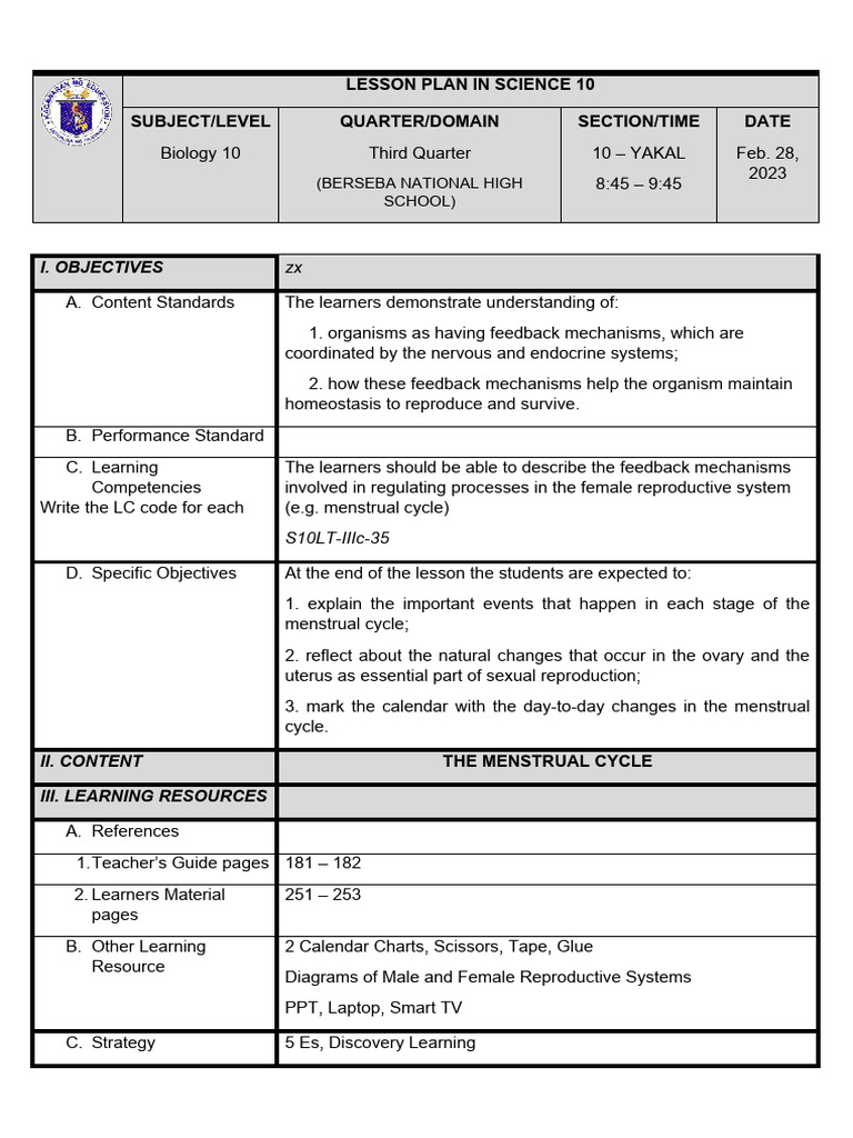DLP Biology 10 Cot | PDF | Menstrual Cycle | Luteinizing Hormone