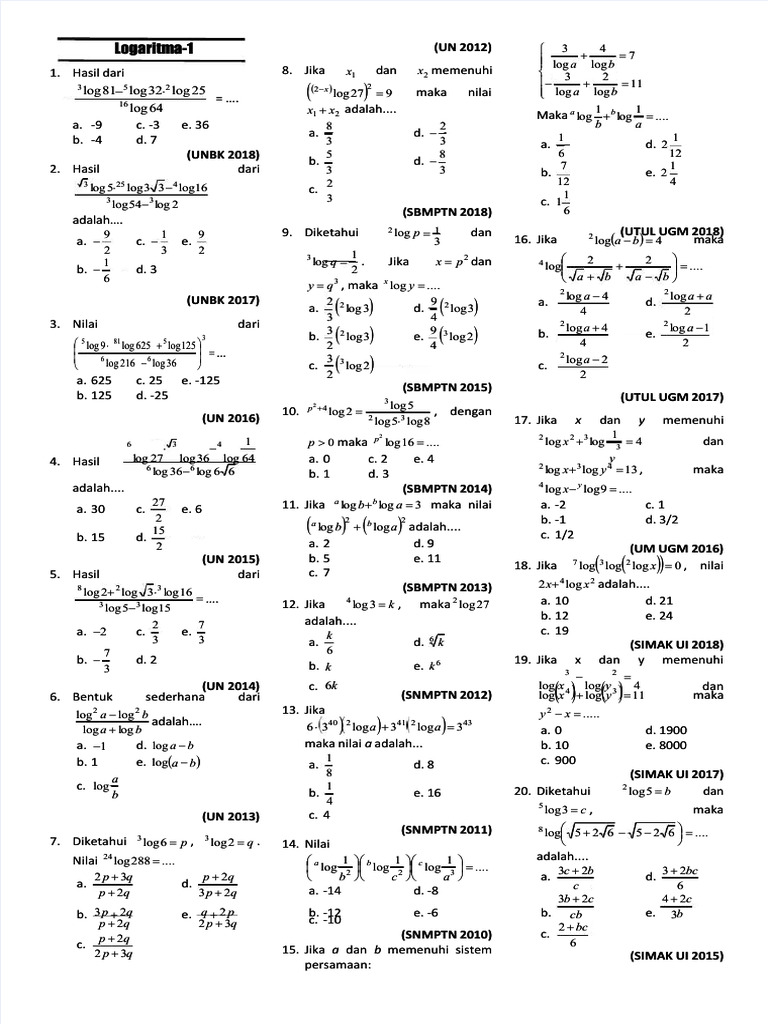 Soal Logaritma untuk Ujian Nasional | PDF