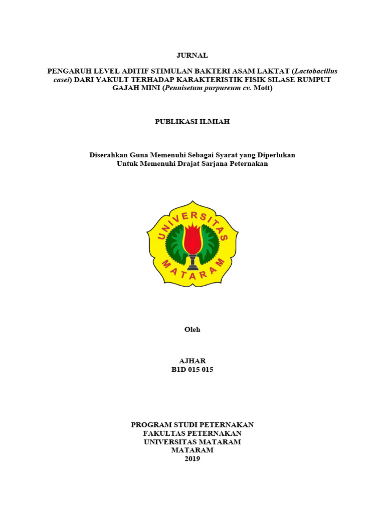 Silase Rumput Gajah Mini dengan Yakult | PDF
