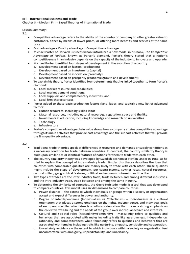 IBT Lesson Summary Chapter3 | PDF | Competitive Advantage | Profit (Economics)