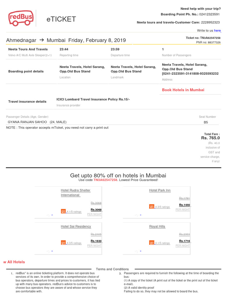 Redbus Ticket TN3A62547258 | PDF | Ticket (Admission) | Bus