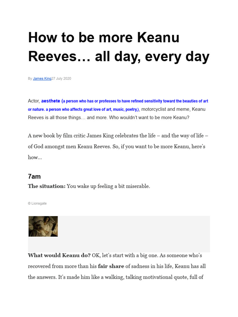 Emulating Keanu Reeves' Daily Life | PDF