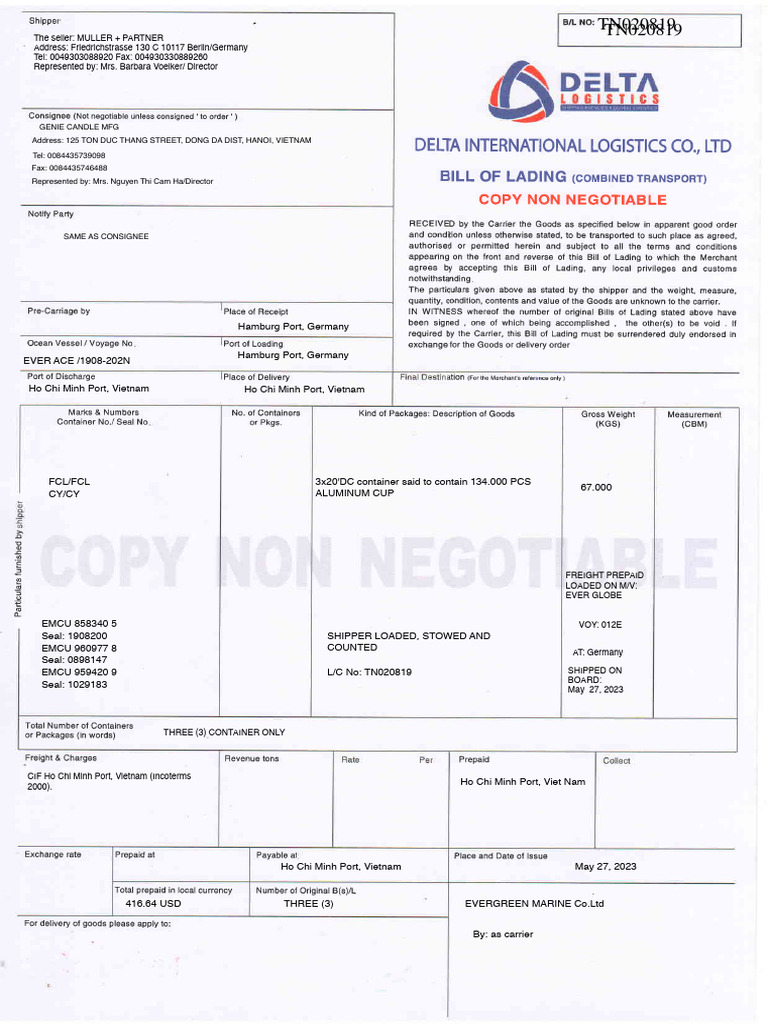 Bill Of Lading Pdf Bill Of Lading Cargo