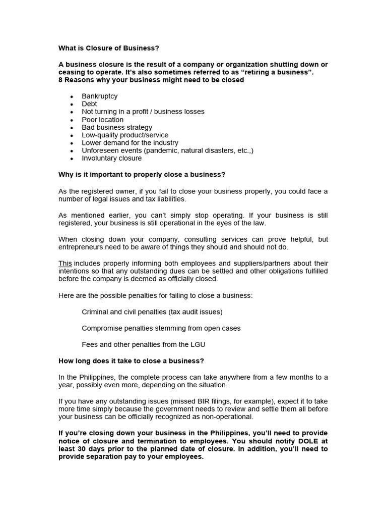 What Is Closure of Business | Download Free PDF | Taxes | Sole ...