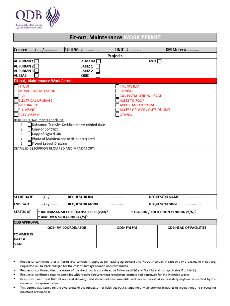 Fit-Out and Maintenance Work Permit | PDF