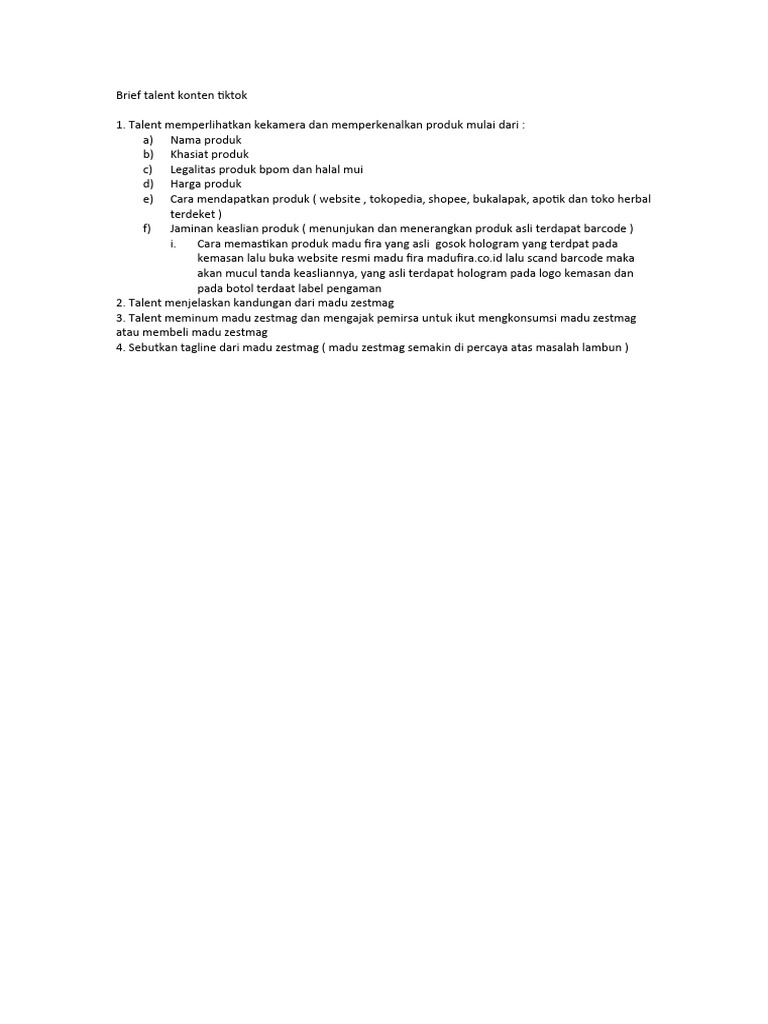 Brief Talent Konten Tiktok | PDF