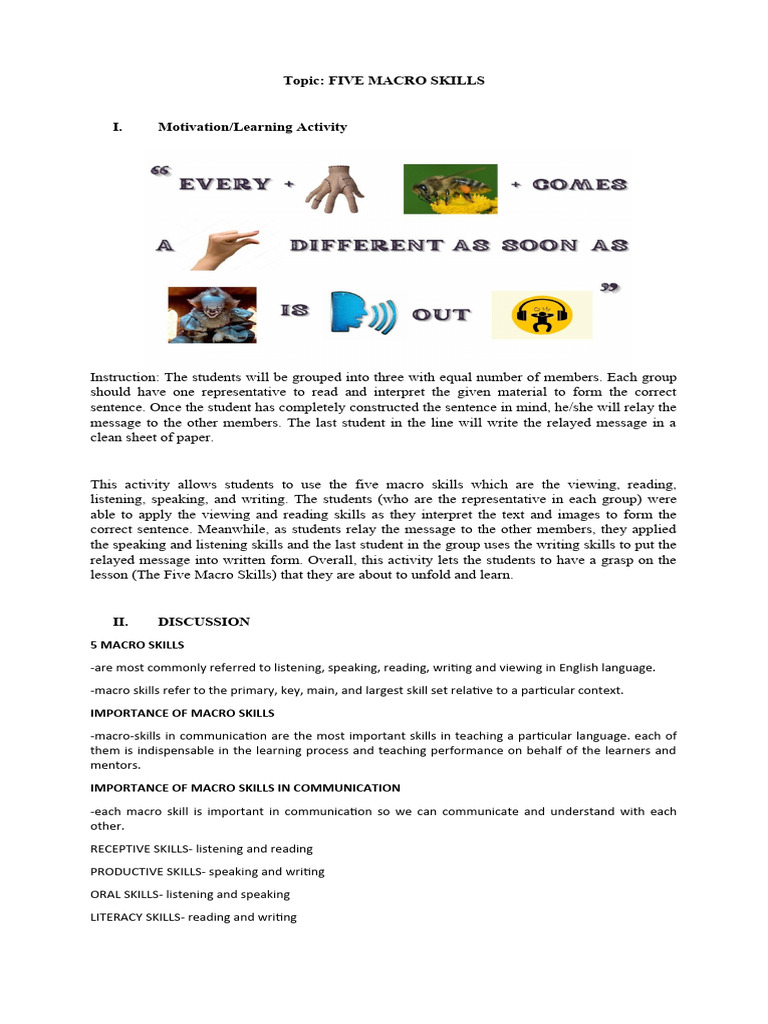 5 Macro SKills (BEED 3B) | PDF | Information | Vocabulary