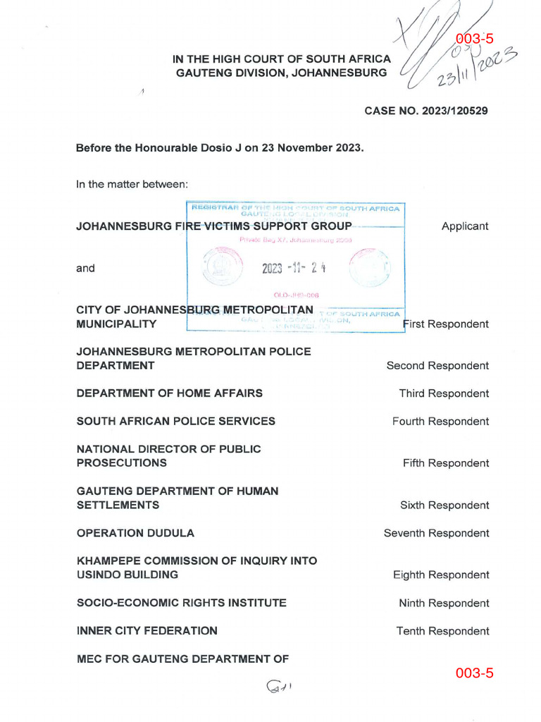 Signed and Stamped Court Order JHB Fire Victims S | PDF | Technology ...