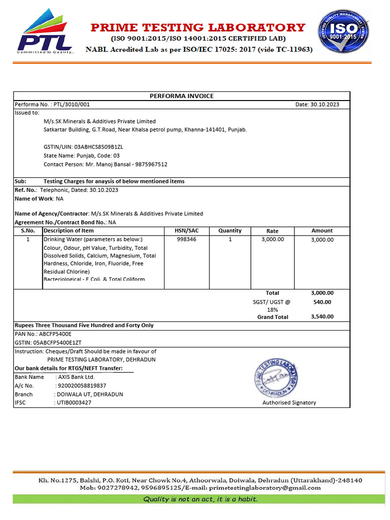 Performa Invoice - Khanna | PDF