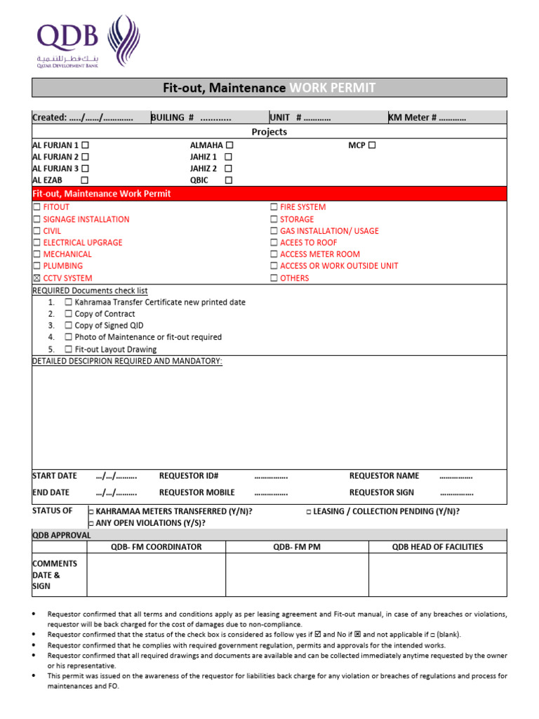 WORK PERMIT Fit Out & Maintenance | PDF