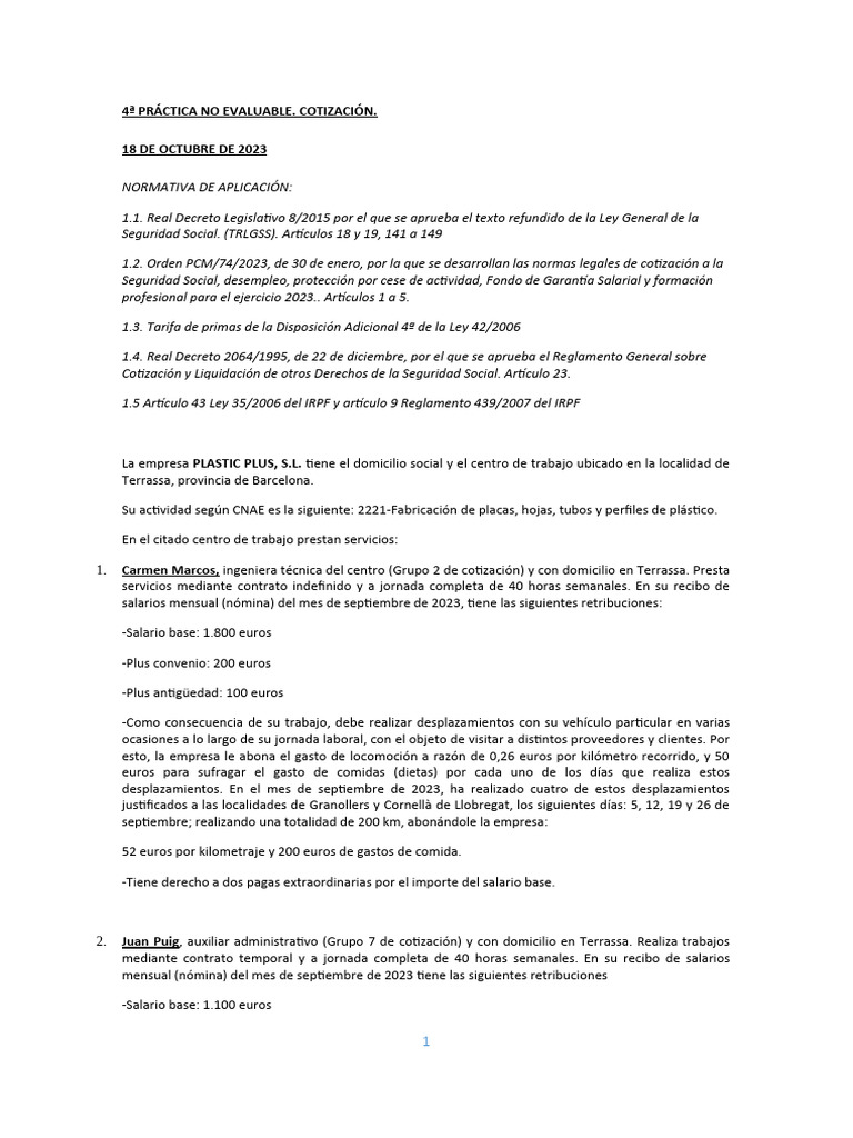 Enunciado Practica 4 18 Octubre Coti | PDF | Salario | Derecho laboral