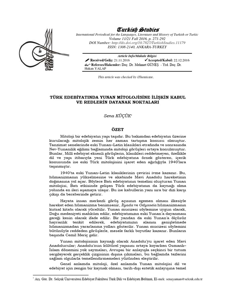 Yunan Mitoloji Ve Tanzimat | PDF