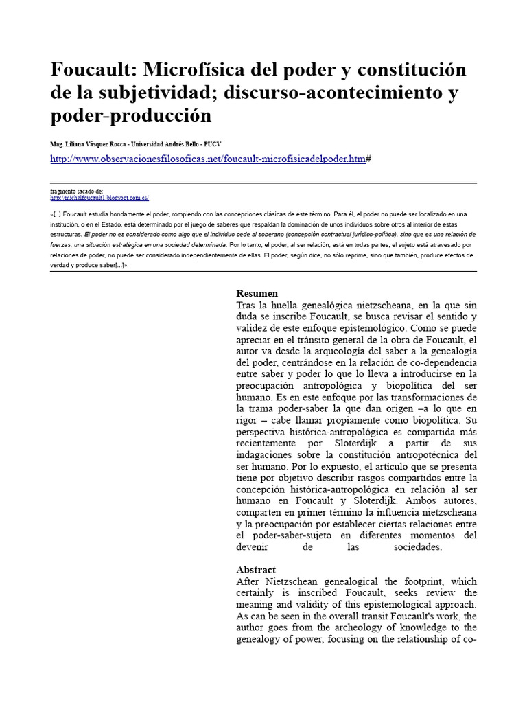 Artículo - Microfísica Del Poder y Constitución de La Subjetividad ...