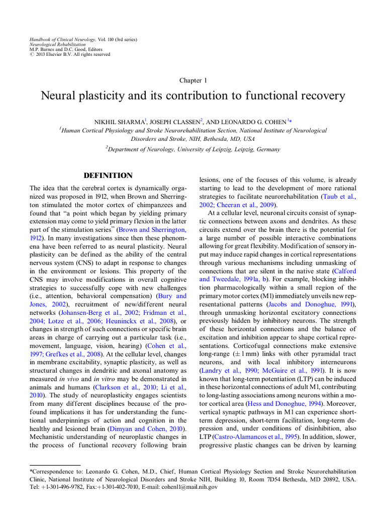 Sharma, N., Classen, J., & Cohen, L. G. (2013) - Neural Plasticity and Its Contribution To ...