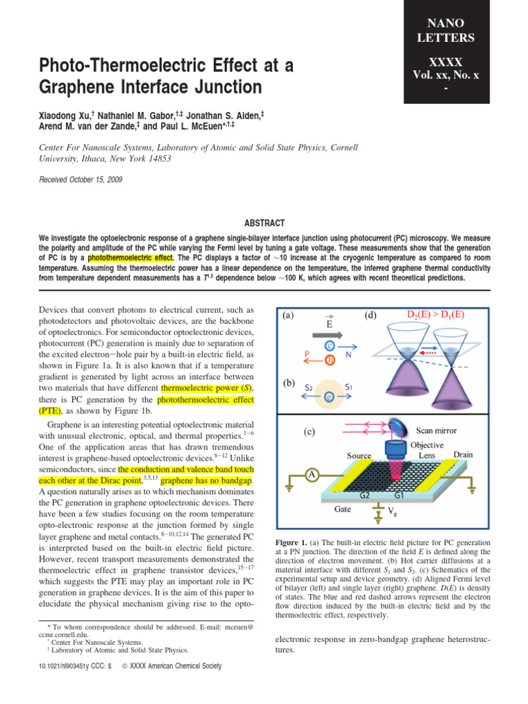 (2010 Nano Lett Photo-Thermoelectric Effect at A Graphene Interface ...