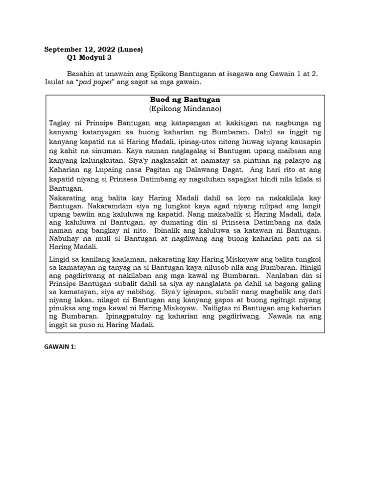 Q1 Modyul 3 Epiko | PDF