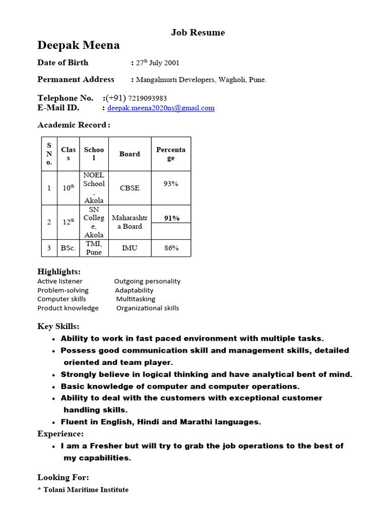 Deepak Meena Resume | PDF