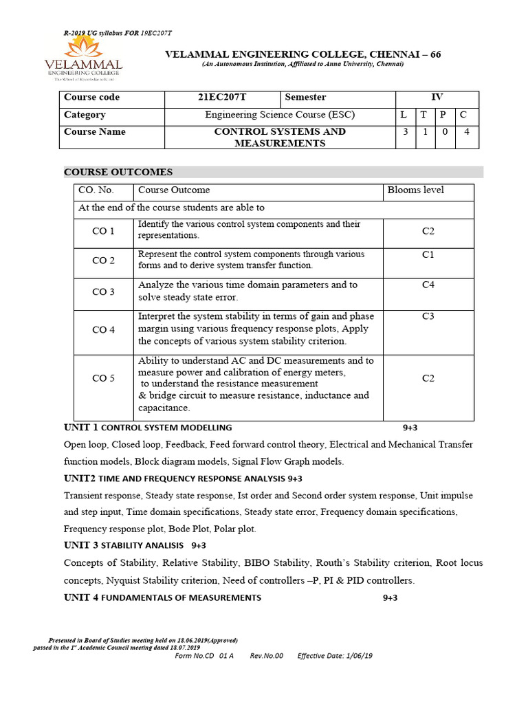 21 Ec207t Control System and Measurement | PDF | Control Theory | Feedback