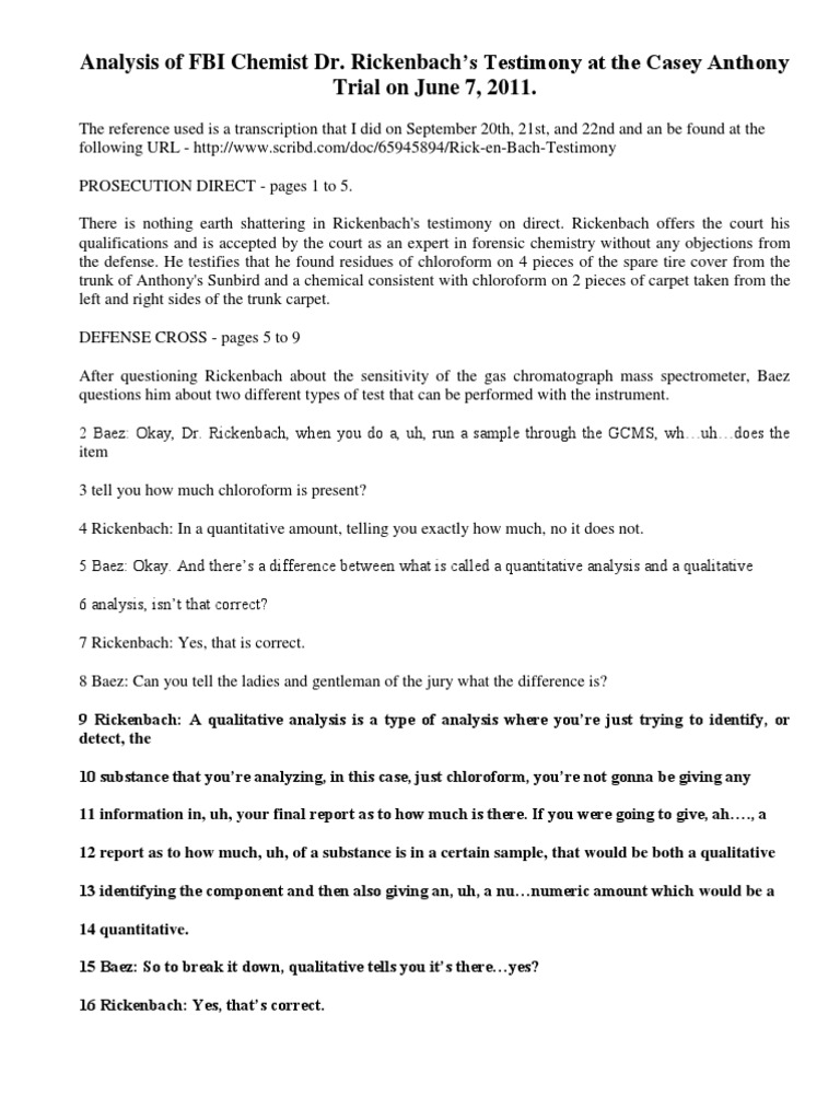 Analysis of Dr. Rickenbach's Testimony at The Casey Anthony Trial | PDF ...