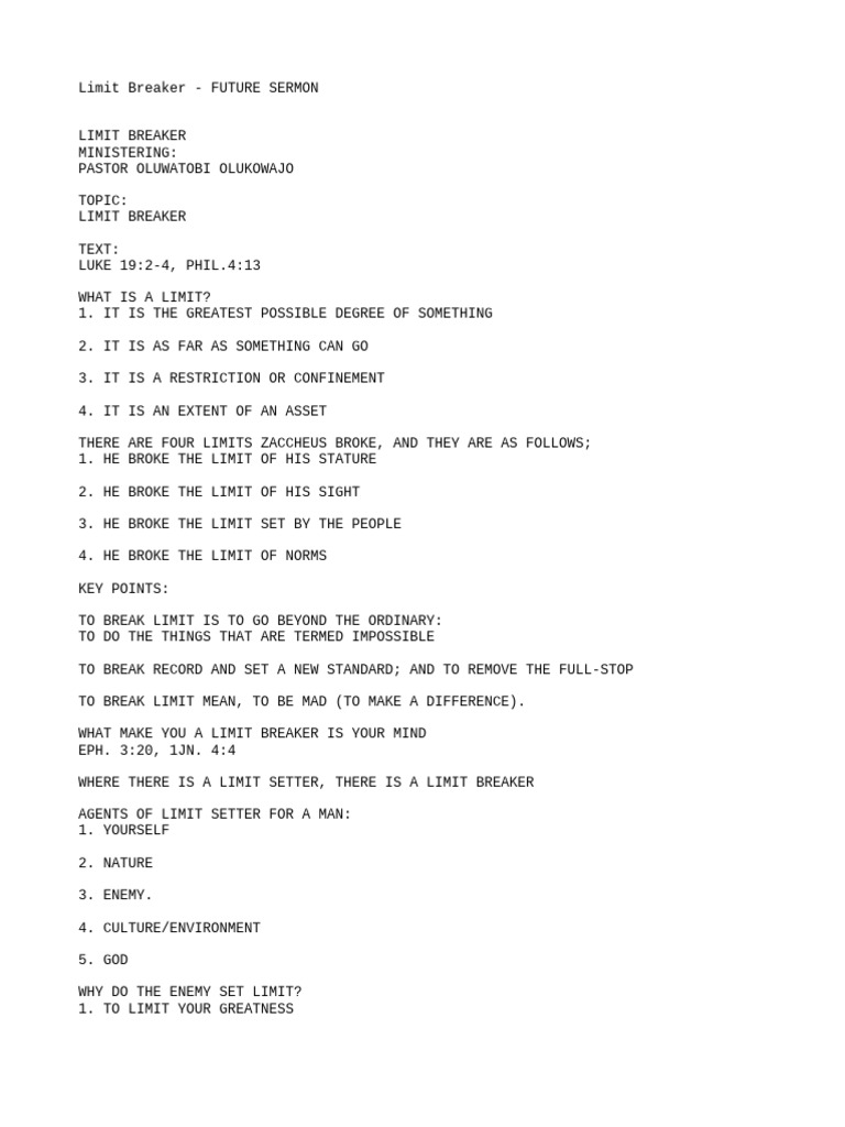 Breaking Limits: A Sermon Guide | PDF
