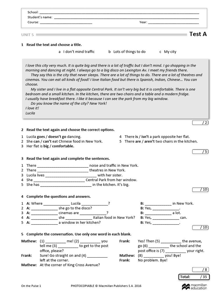 OTP1 Unit 5 Test A | PDF