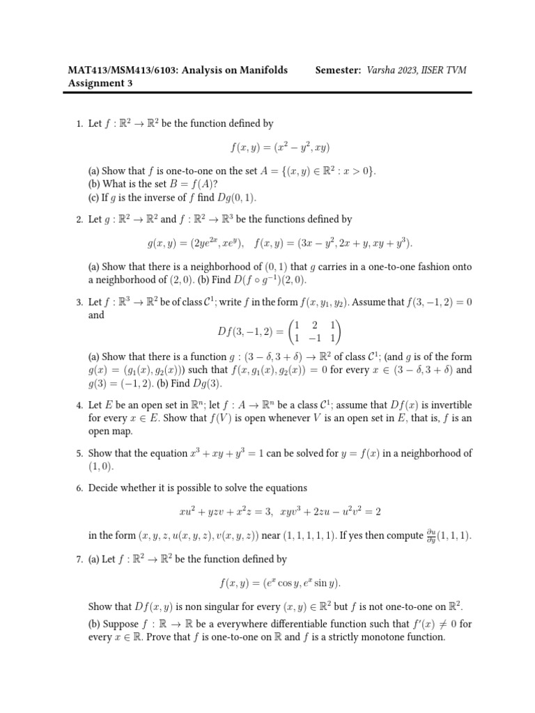 Analysis On Manifolds Assignment 3 | PDF | Function (Mathematics) | Functions And Mappings