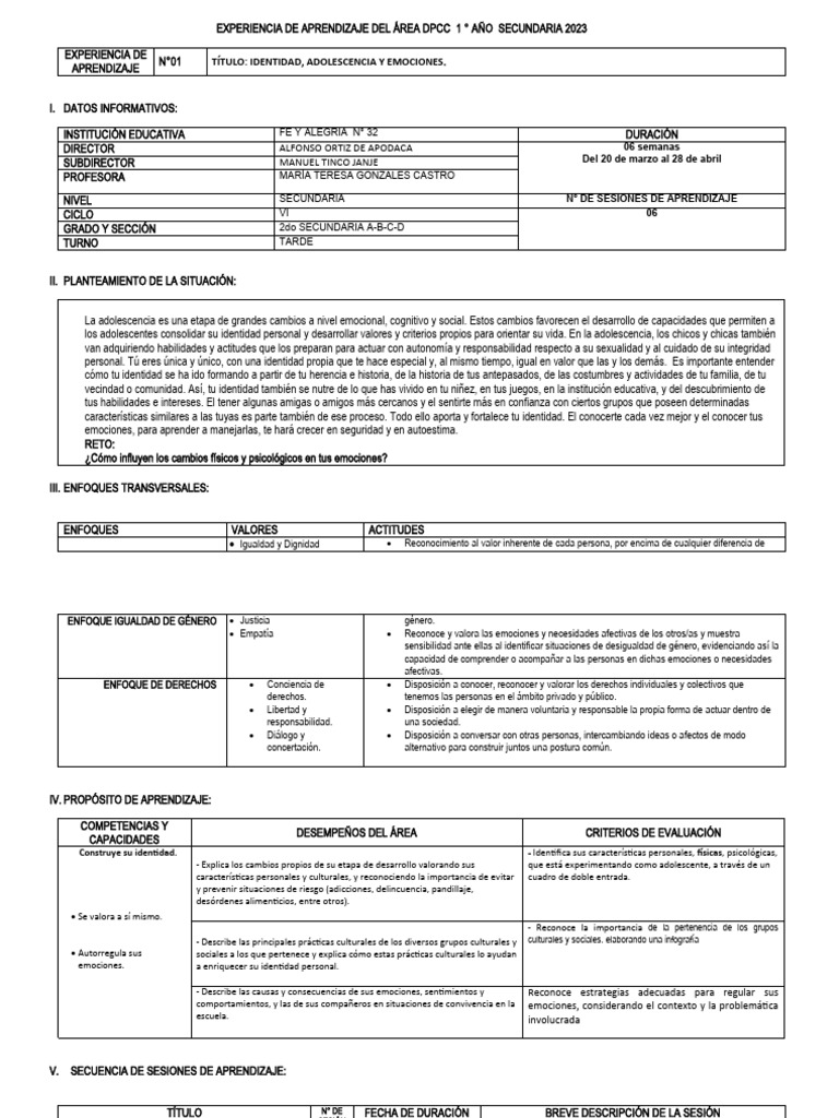 EDA - DPCC #1 - 1ero | PDF | Las emociones | Aprendizaje