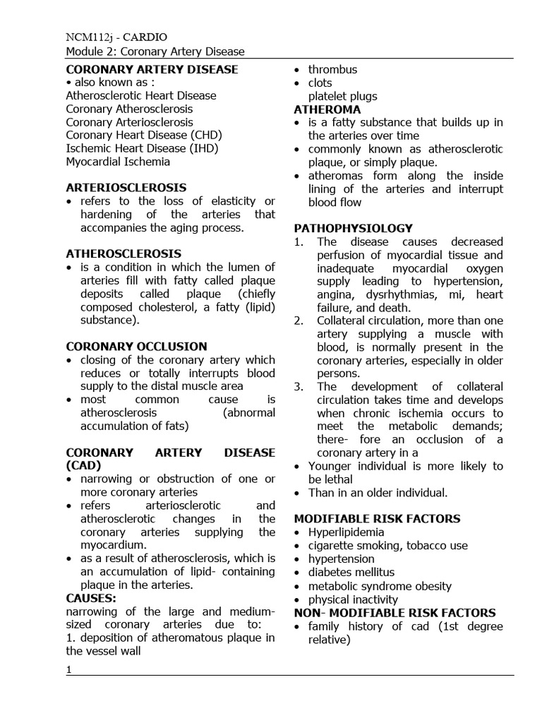 Cardio CAD | Download Free PDF | Atherosclerosis | Coronary Artery Disease