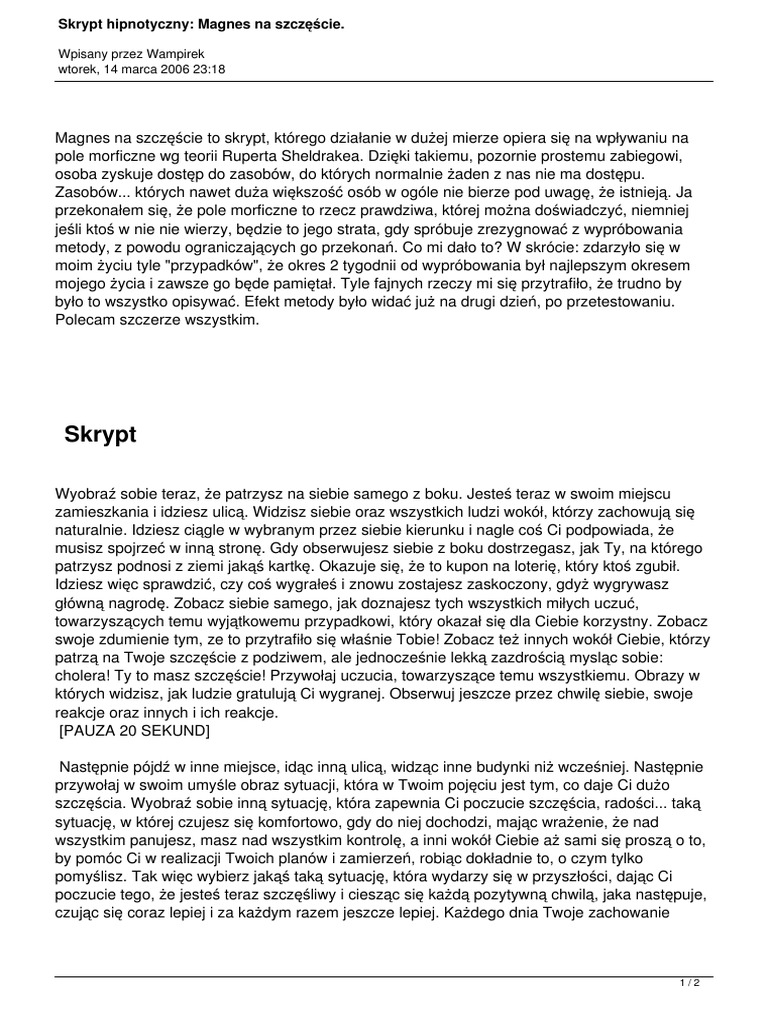 Skrypt Hipnotyczny Magnes Na Szczescie | PDF