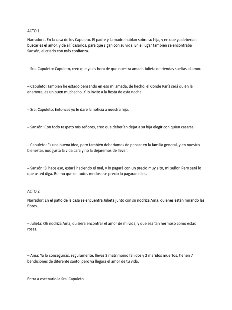 Guion Romeo y Julieta | PDF | Romeo y Julieta | Amor