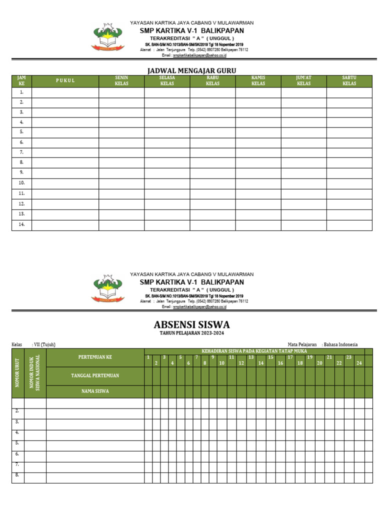 Daftar Hadir Siswa, Jurnal KBM | PDF