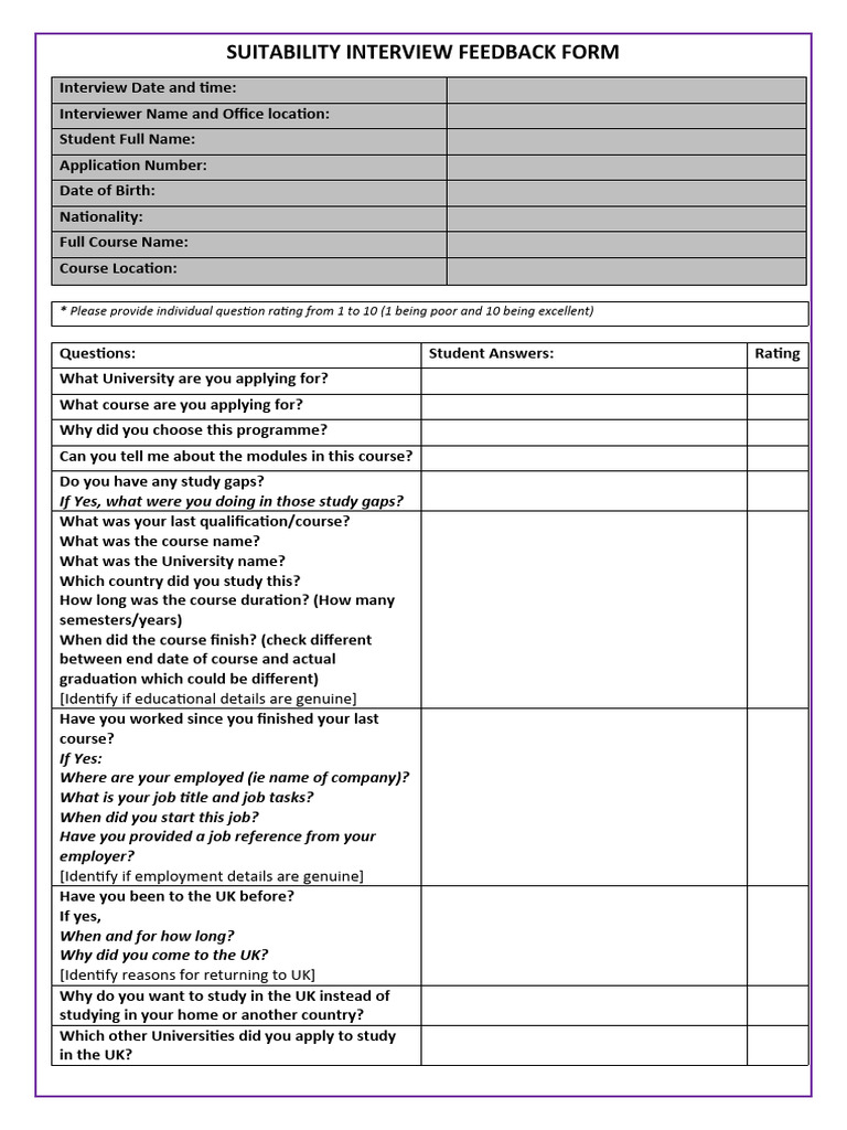 Suitability Interview Feedback Form | PDF | Career & Growth