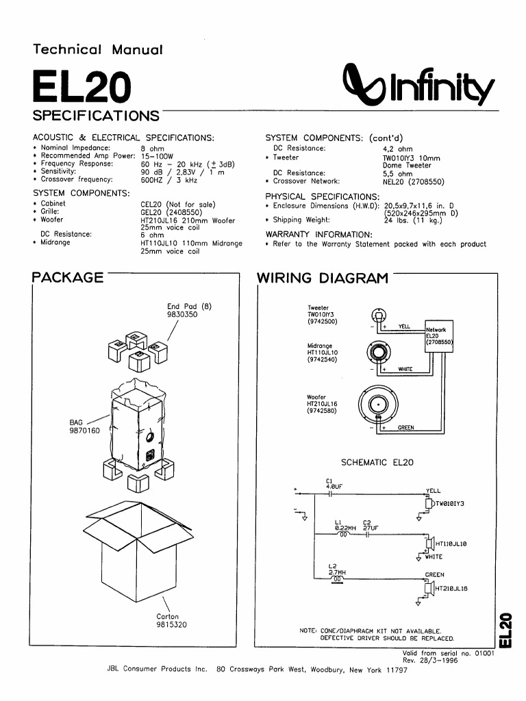 Infinity EL20 Technical Manual | PDF