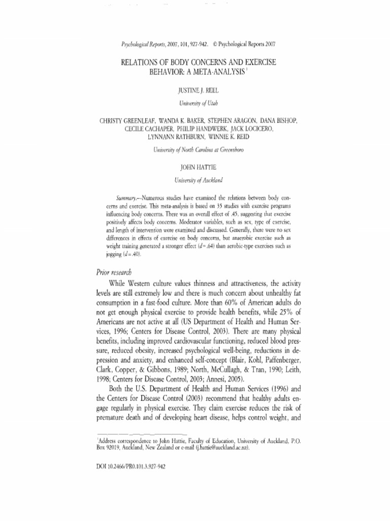 Body Concerns Ex Behaviour Paper | PDF | Effect Size | Meta Analysis