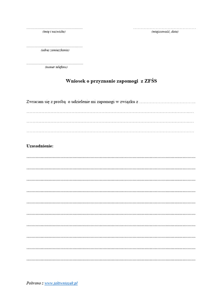 Wniosek o Zapomoge Z ZFSS PDF | PDF