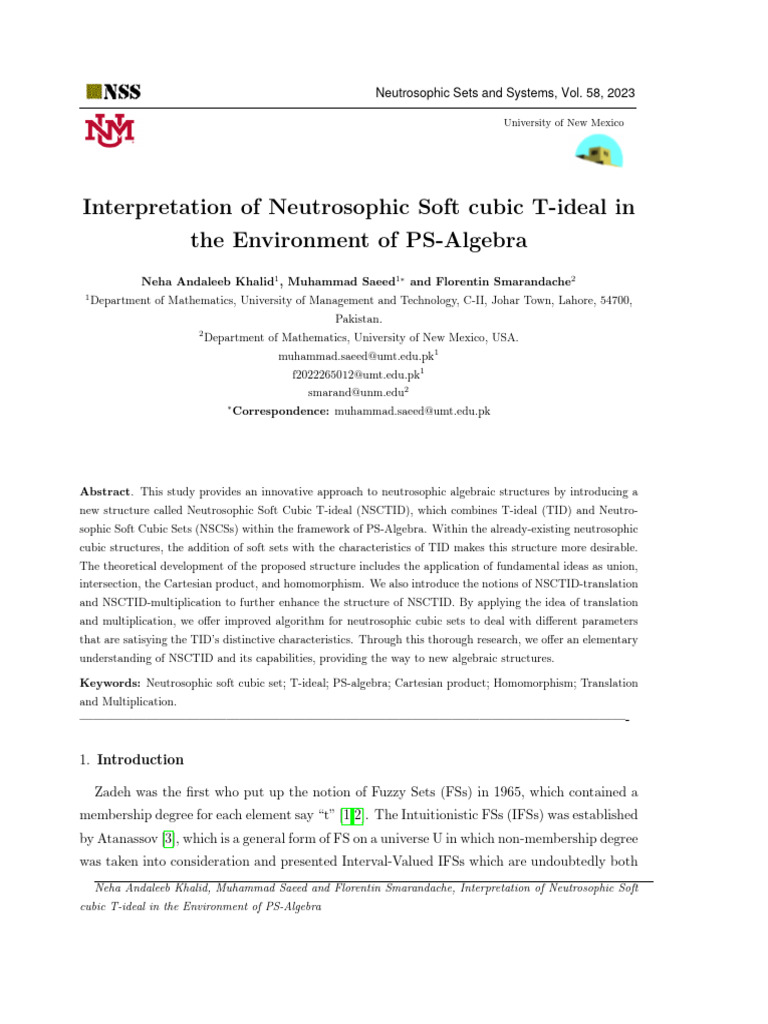 Neutrosophic Soft Cubic T-Ideal Study | PDF | Mathematics | Abstract Algebra