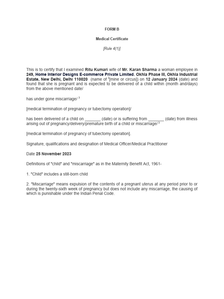 Form B-Medical Certificate | PDF