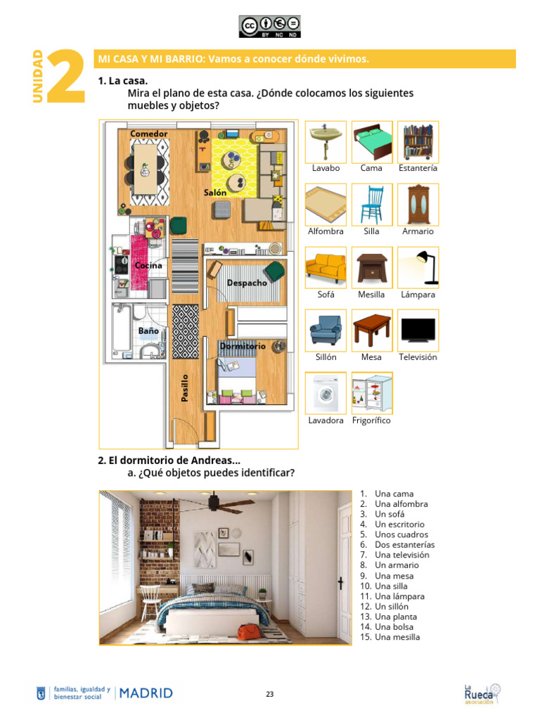 Repaso de vocabulario sobre la casa | PDF | Dormitorio | Sofá