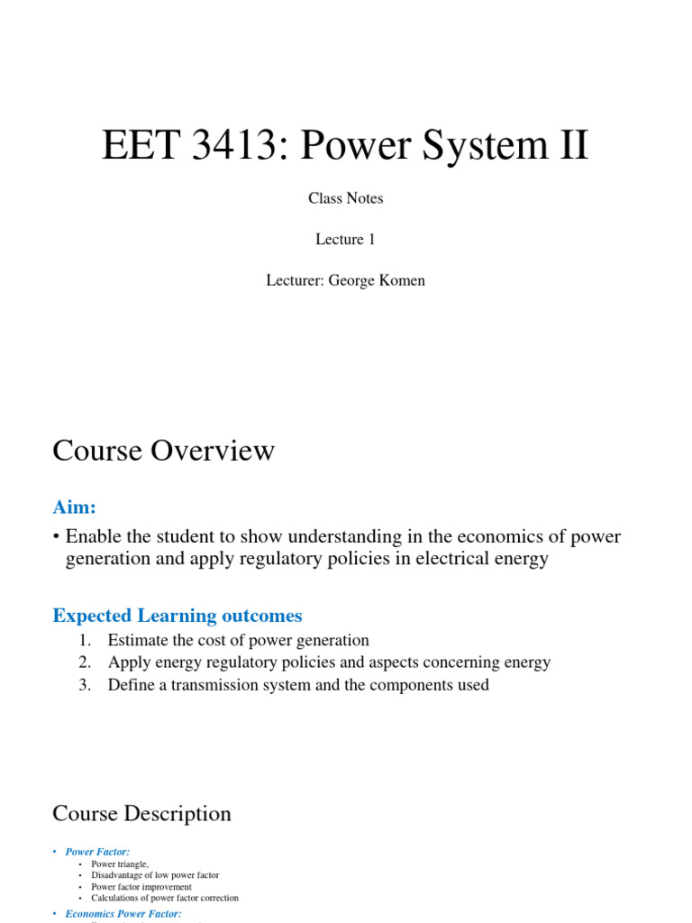 EET 3413 - Lecture 1 | PDF | Ac Power | Electric Power Transmission