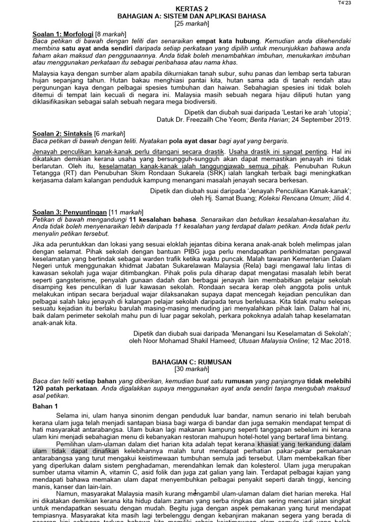 Latihan Minggu Ini Kertas 2 - (Bahagian A (Soalan 1, 2 & 3) ) & (Bahagian C (Soalan 9) ) T4 M37 ...