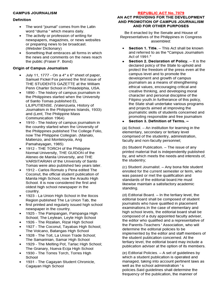 Overview of Campus Journalism in the Philippines | PDF | Journalism ...