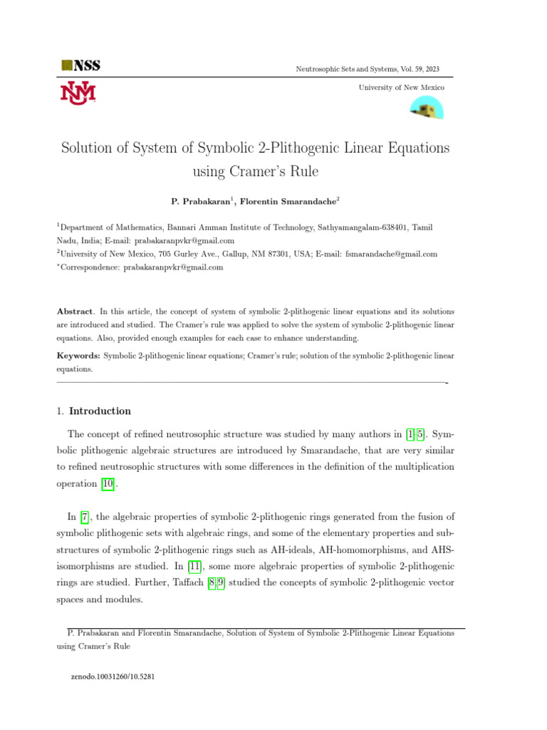 Solution of System of Symbolic 2-Plithogenic Linear Equations Using ...