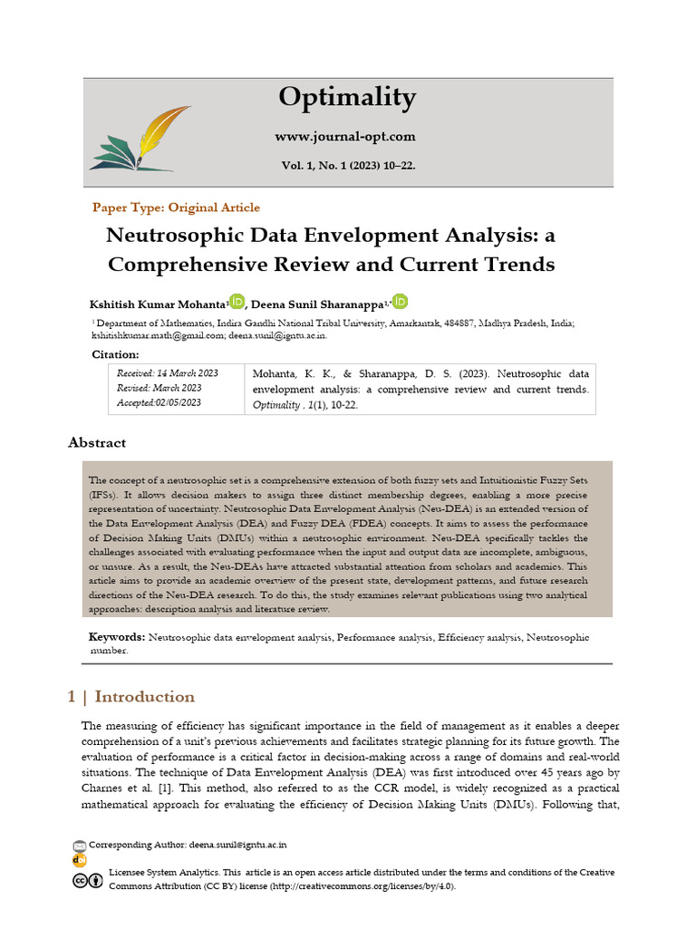 Neutrosophic Data Envelopment Analysis: A Comprehensive Review and Current Trends | PDF | Fuzzy ...