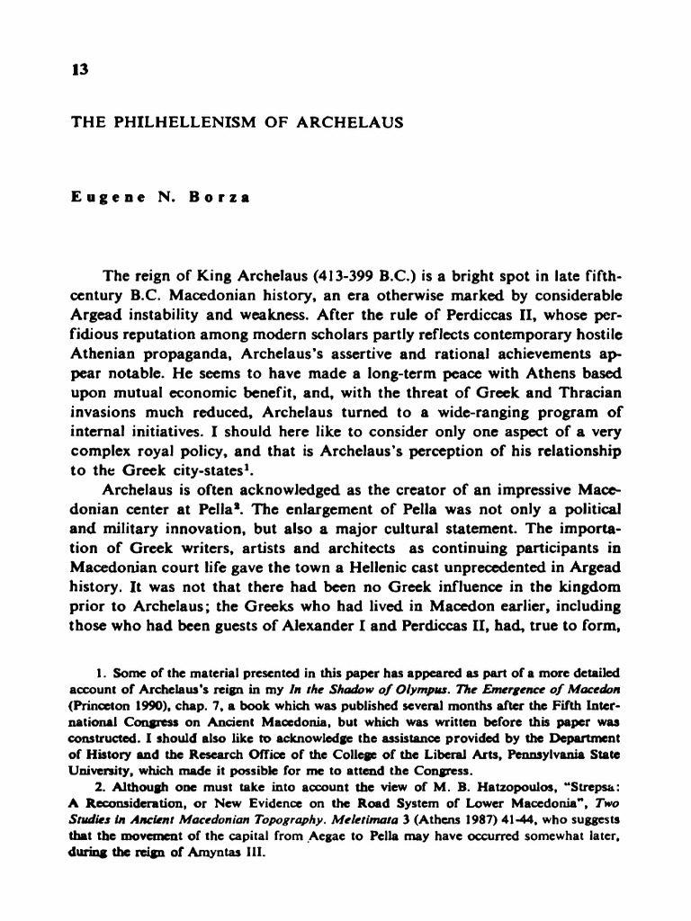 Borza 1993, The Philhellenism of Archelaus | PDF | Macedonia (Ancient ...