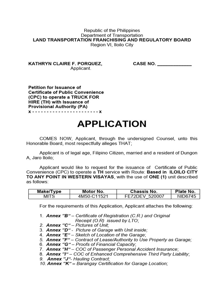 APPLICATION For ISSUANCE OF CPC TH | PDF | Identity Document | Government