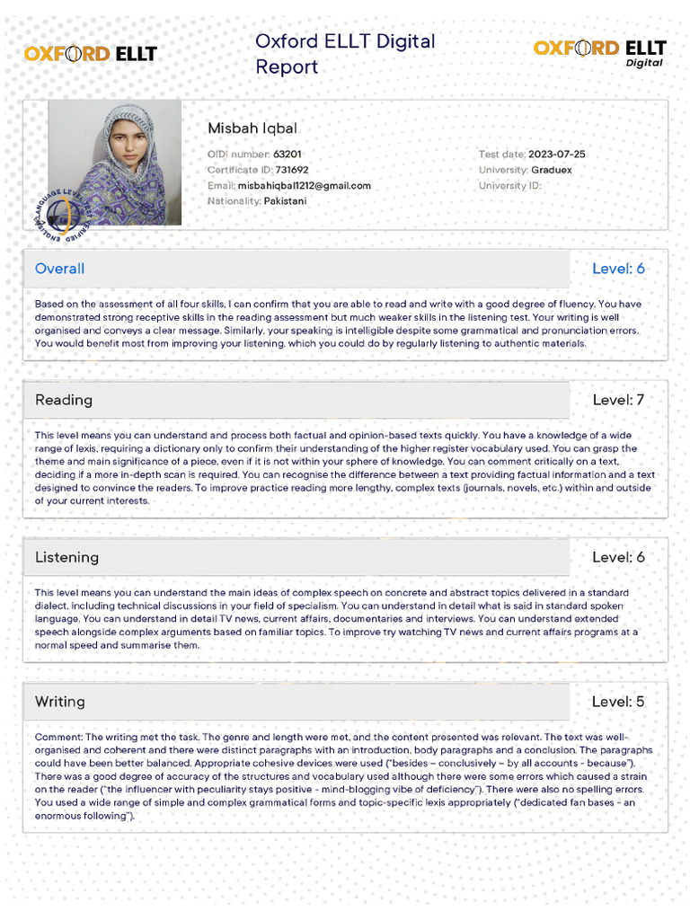 Oxford ELLT Report Misbah Iqbal 731692 | PDF