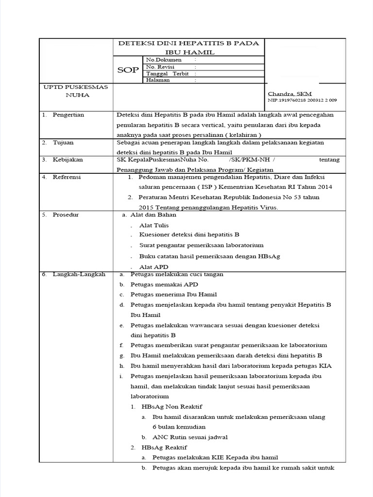 Sop Deteksi Dini Hepatitis Pada Ibu Hamil | PDF
