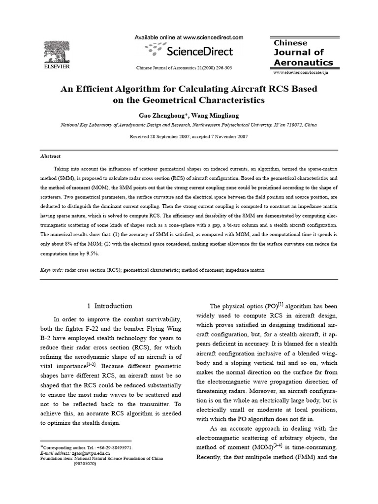 An Efficient Algorithm For Calculating Aircraft RC | PDF | Field (Mathematics) | Equations